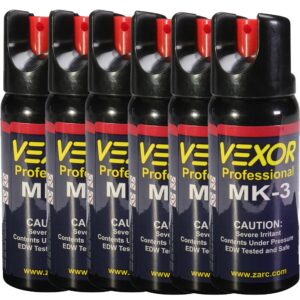 vexor pepper spray w/locking top 6 pack, maximum police strength, up to 15 -foot range, twist top safety for quick and accurate aim, protection for women and men