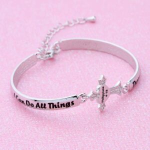 FEELMEM Verse Bible Philippians 4:13 Bracelet I Can Do All Things Through Christ Who Strengthens Me Cross Charm Bracelet Religious Jewelry Christian Gifts For Women (silver)