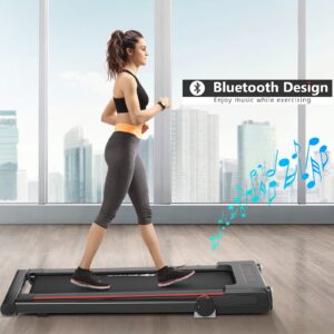 Goplus 3-in-1 Treadmill with Desk, 2.25HP Folding Electric Treadmills, Large LED Display,Remote Control, Bluetooth Speakers, Walking Jogging Machine for Home/Office Use (Black)