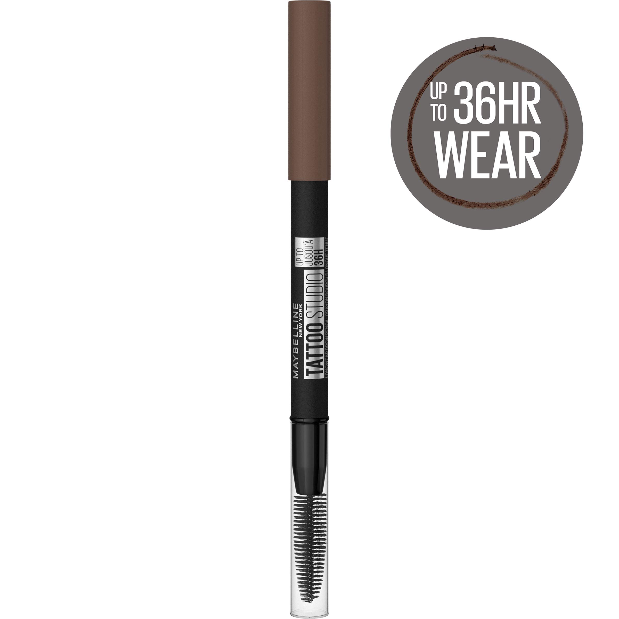 Maybelline TattooStudio Waterproof Eyebrow Pencil, Sharpenable, Longwear, Long Lasting Eyebrow Pencil, Defined Brows, Pigment Brow Pencil, Medium Brown, 1 Count