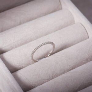 espere 18K Gold Plated Sterling Silver Full Eternity Band | Cubic Zirconia Paved Wedding Band | Thin CZ Stacking Ring