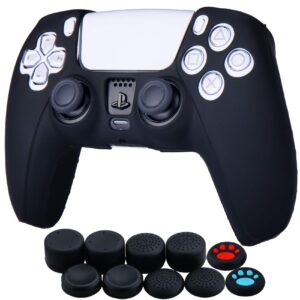 yorha silicone cover skin case for ps5 controller x 1(black) with thumb grips x 10