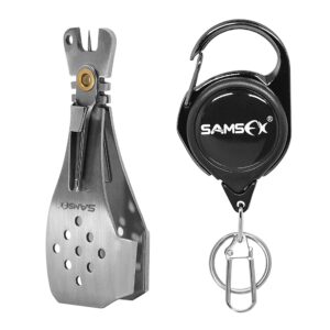 samsfx fishing gear knot tying tool quick knot tools 3.4" fishing line clipper with retractor (5 in 1 nipper & carabiner style zinger retractors)