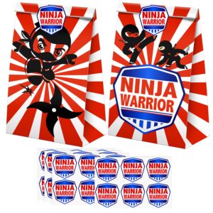 ninja goodie bags - 24 pcs ninja party favors candy bags with stickers, ninja goody gift treat bags ninja themed birthday party supplies