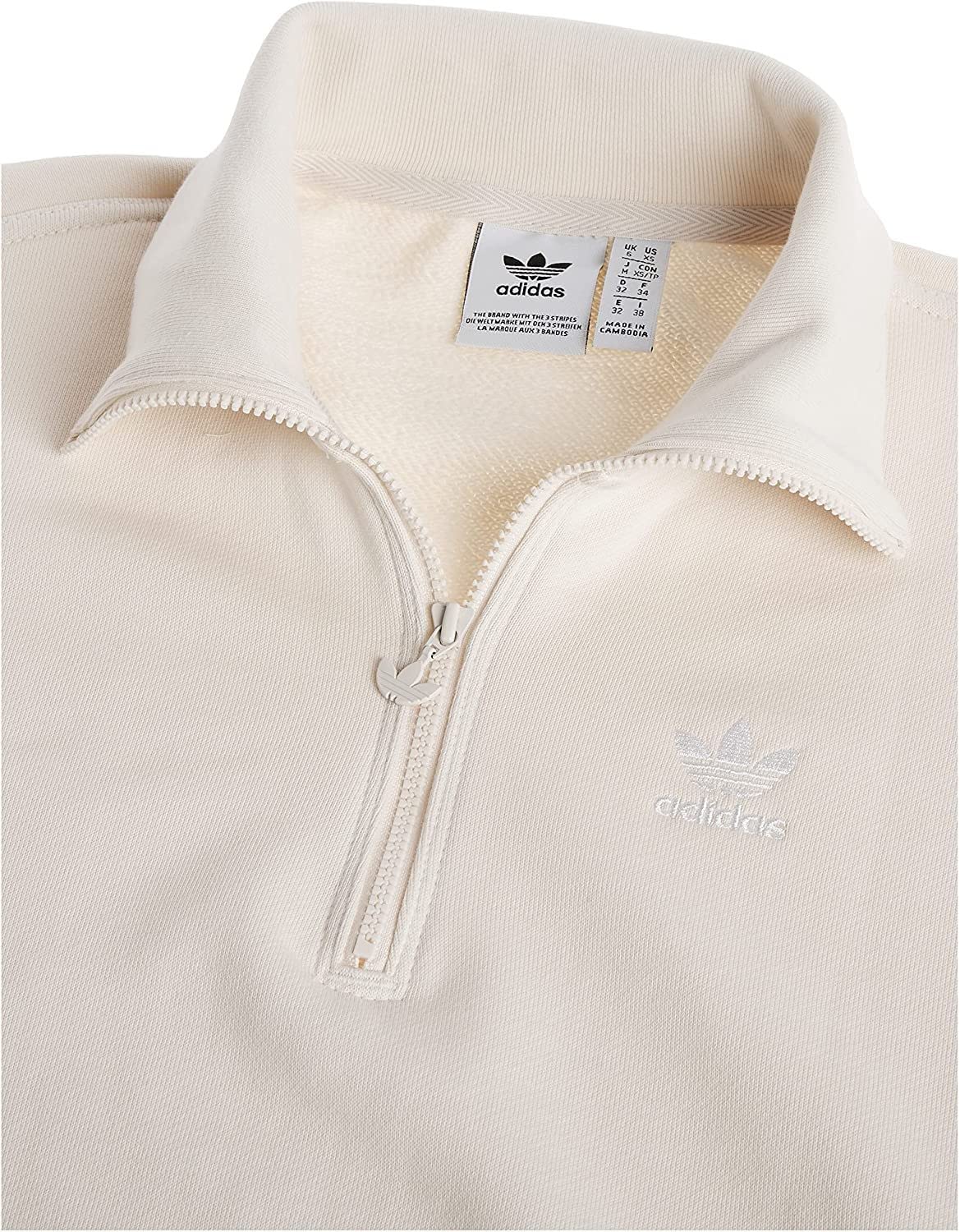 adidas Originals Women's Adicolor Classics Half-Zip Sweatshirt (Medium, Wonder White)