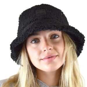 c.c women's winter faux fur teddy style fisherman bucket hat, black