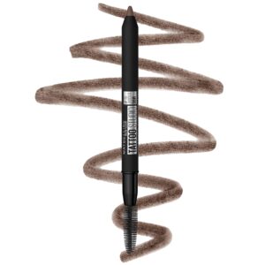 maybelline tattoostudio waterproof eyebrow pencil, sharpenable, longwear, long lasting eyebrow pencil, defined brows, pigment brow pencil, medium brown, 1 count