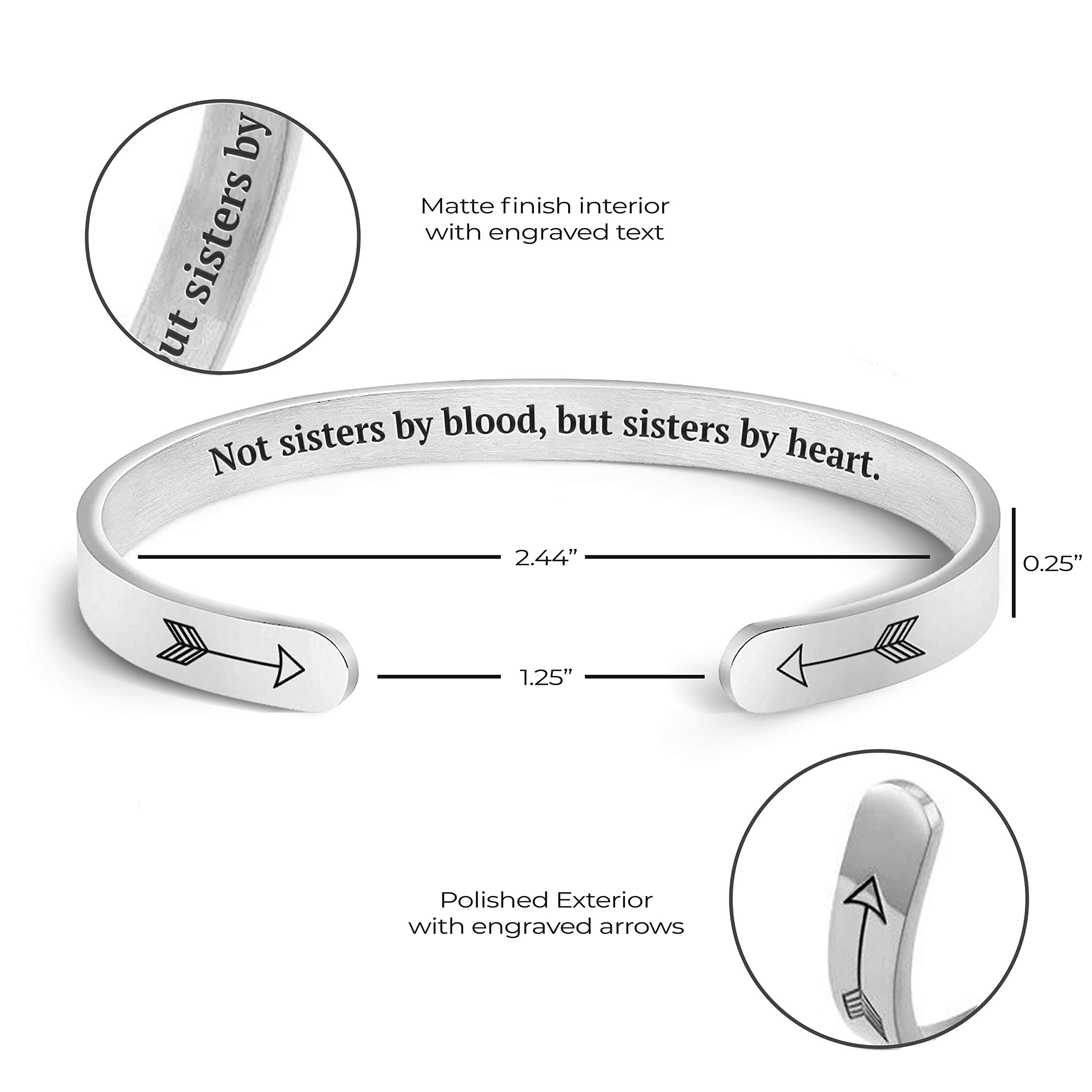 Rose Gold Plated Cuff Bracelets for Women– Anti-Tarnish, Nickel-Free Rose Gold Bracelet - ‘Not Sisters By Blood But Sisters By Heart’ Inspirational Bracelet - Personalized Bracelet Gifts for Women