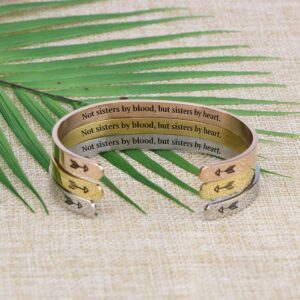 Rose Gold Plated Cuff Bracelets for Women– Anti-Tarnish, Nickel-Free Rose Gold Bracelet - ‘Not Sisters By Blood But Sisters By Heart’ Inspirational Bracelet - Personalized Bracelet Gifts for Women