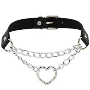 leather choker collar necklace, heart shape gothic punk rock choker necklace collars (heart chain) (sold by mugeer bty)