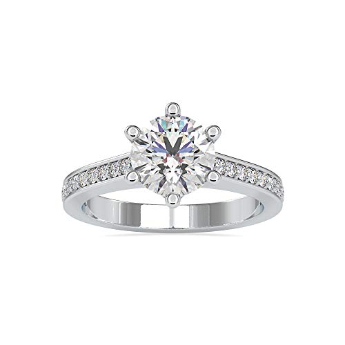 VVS Solitaire Engagement Ring in 18K White/Yellow/Rose Gold with 0.25 Ct IJ-SI Side Natural Diamond & 1.8 Ct G-VS2 Center Moissanite Diamond in 6 Prong Setting for Women on Her Engagement Ceremony