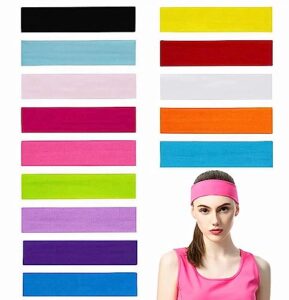 qumeney 14pcs yoga headband, colorful workout headband, elastic sweat headband for women, men, running, sports, pilates, fitness (mixed 14 colors)