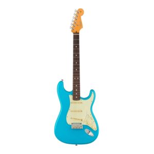 fender 6 string solid-body electric guitar, right, miami blue (0113900719)