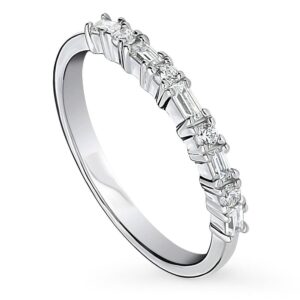 berricle sterling silver art deco wedding rings cubic zirconia cz anniversary half eternity ring for women, rhodium plated size 8