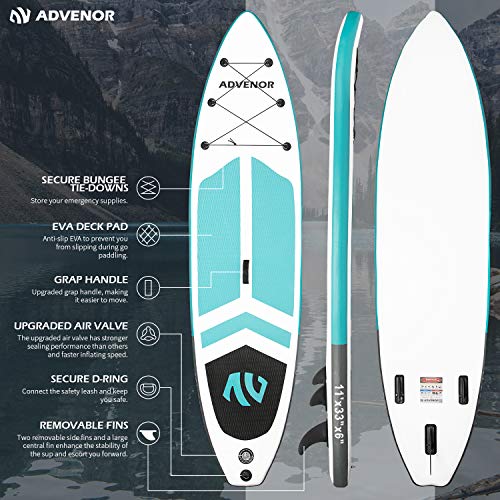 ADVENOR Paddle Board 11'x33 x6 Extra Wide Inflatable Stand Up with SUP Accessories Including Adjustable Paddle,Backpack,Waterproof Bag,Leash,and Hand Pump,Repair Kit (Green)