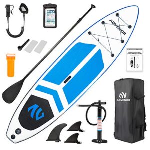 advenor paddle board 11'x33 x6 extra wide inflatable stand up with sup accessories including adjustable paddle,backpack,waterproof bag,leash,and hand pump,repair kit (blue)