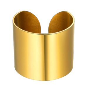 goldchic jewelry gold wide cuff rings for women, polished statement band for women thumb ring men big party stacking finger rings adjustable plain open ring