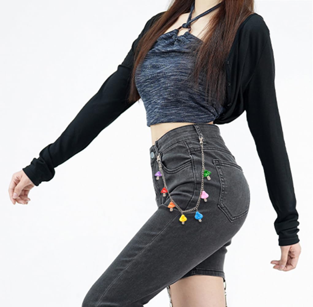 Cute Mushroom Chain Women Pant Chain Colorful Pocket Chain Jean Chain Belt Body Waist Chain Jewelry Aesthetic Accessories Cool Stuff