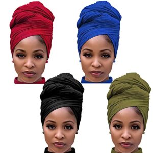 4 packs stretch jersey turban heads wrap african head wrap for women head scarf soft headband long hair scarf