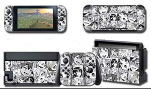 alvhntr anime girl rem vinyl skin decal stickers for nintendo switch, anime protector wrap cover protective faceplate full set console joy-con dock (rem 2737)