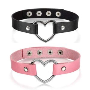 ya-lids choker collar for women girls, adjustable rock punk choker collar necklace (black+pink)