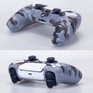 9CDeer 1 Piece of Silicone Transfer Print Protective Cover Skin + 10 Thumb Grips for PlayStation 5 / PS5 Controller Camougrey