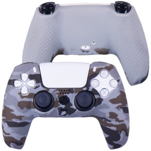 9CDeer 1 Piece of Silicone Transfer Print Protective Cover Skin + 10 Thumb Grips for PlayStation 5 / PS5 Controller Camougrey