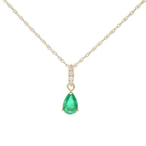 gin & grace 10k yellow gold natural zambian emerald pendant with natural diamonds for women | ethically, authentically & organically sourced pear-cut emerald hand-crafted jewelry for her, valentine's day gift for her