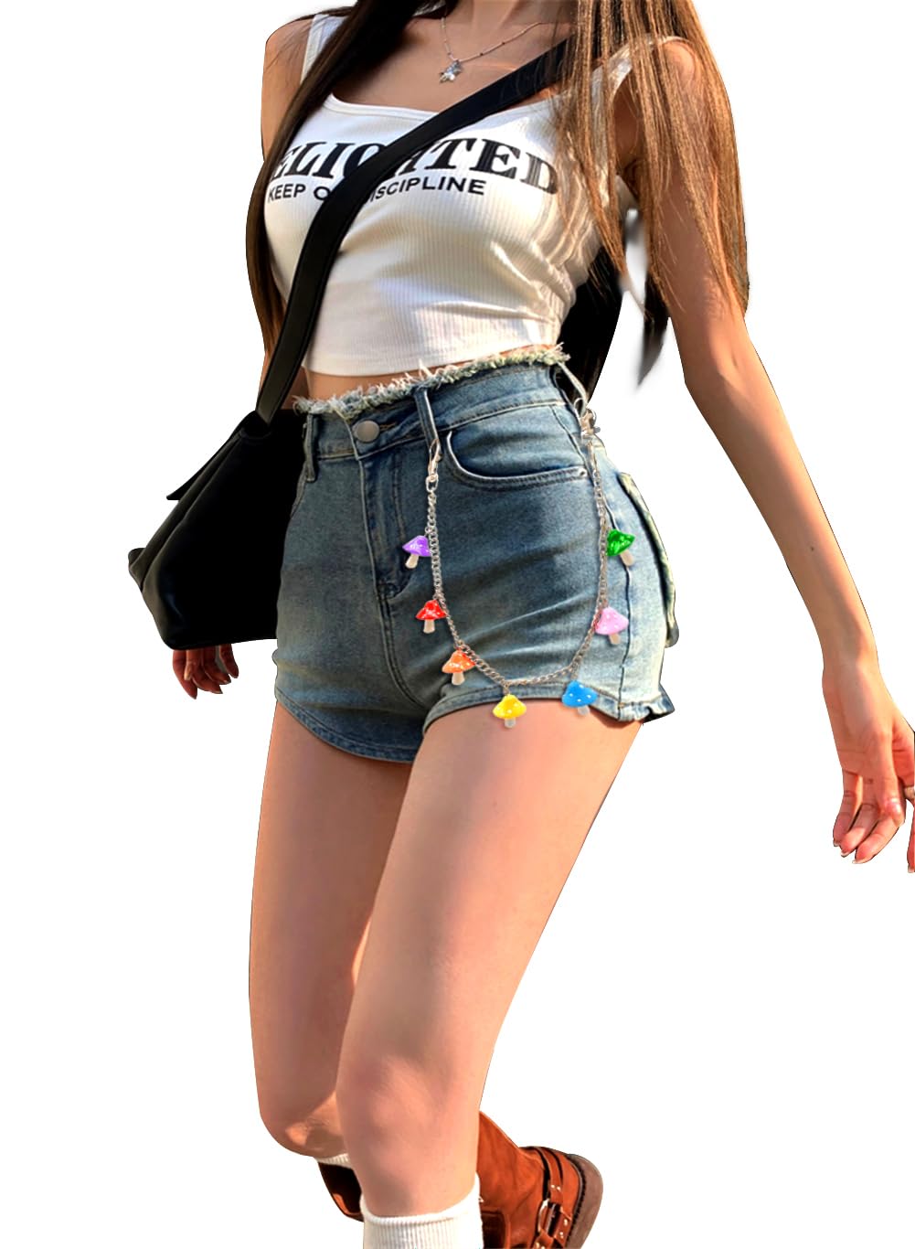 Cute Mushroom Chain Women Pant Chain Colorful Pocket Chain Jean Chain Belt Body Waist Chain Jewelry Aesthetic Accessories Cool Stuff