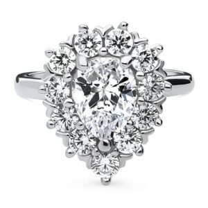 BERRICLE Sterling Silver Halo Wedding Engagement Rings Pear Cut Cubic Zirconia CZ Statement Cocktail Ring for Women, Rhodium Plated Size 8