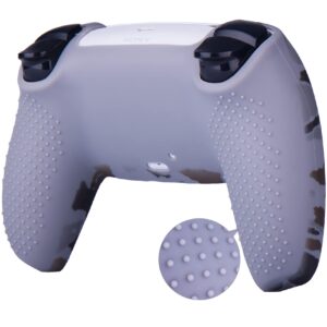 9CDeer 1 Piece of Silicone Transfer Print Protective Cover Skin + 10 Thumb Grips for PlayStation 5 / PS5 Controller Camougrey