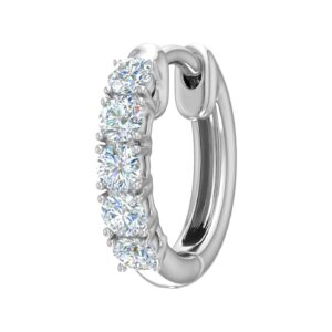 1/2 carat natural diamond hoop earring in 10k white gold (single piece)