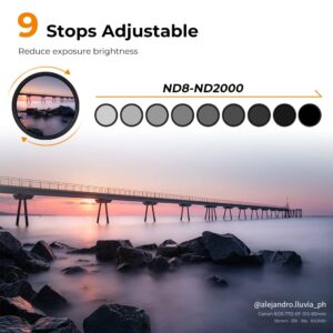 49mm Variable ND8-ND2000 & Fixed ND1000 Lens Filter Kit (2 Pcs) 3-11 Stops Adjustable ND Lens Filter and 10 Stops Fixed ND Filter