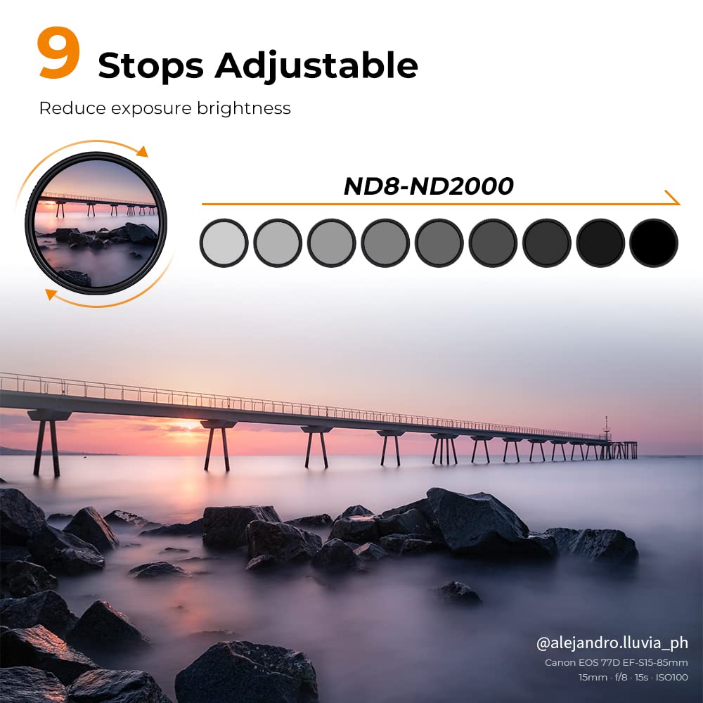 49mm Variable ND8-ND2000 & Fixed ND1000 Lens Filter Kit (2 Pcs) 3-11 Stops Adjustable ND Lens Filter and 10 Stops Fixed ND Filter