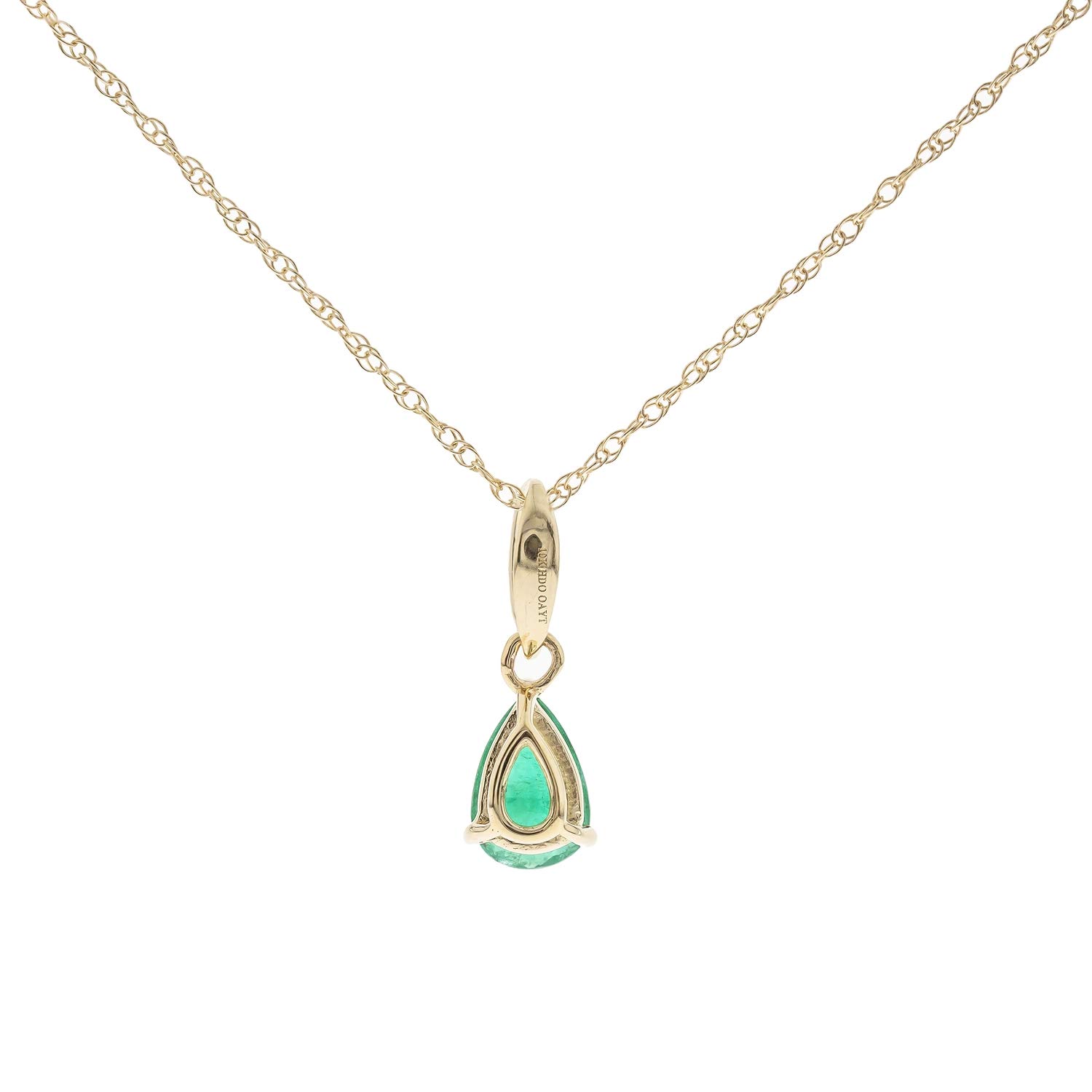 Gin & Grace 10K Yellow Gold Natural Zambian Emerald Pendant with natural Diamonds for women | Ethically, authentically & organically sourced Pear-cut Emerald hand-crafted jewelry for her, Valentine's Day Gift for her