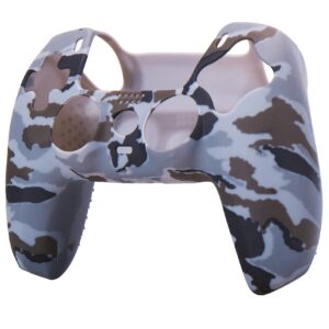 9CDeer 1 Piece of Silicone Transfer Print Protective Cover Skin + 10 Thumb Grips for PlayStation 5 / PS5 Controller Camougrey