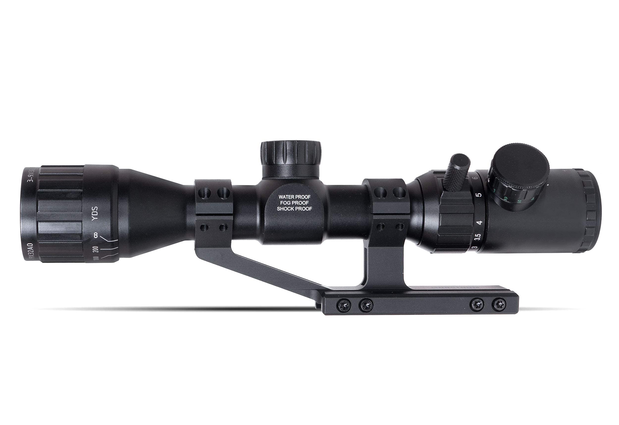 Monstrum 3-9x32 AO Rifle Scope with Illuminated Range Finder Reticle and Parallax Adjustment | ZR255 H-Series Offset Scope Mount | Bundle