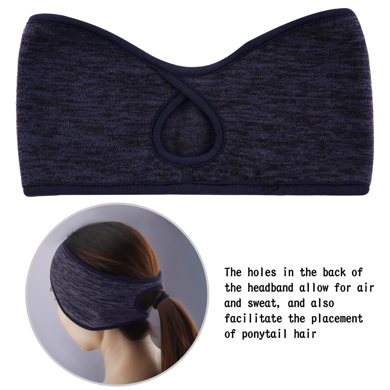 SAVITA 1 Piece Elastic Ear Warmer Headband with Ponytail Hole Thermal Sports Headband Anti-Humidity for Jogging, Yoga, Hiking – Royal Blue