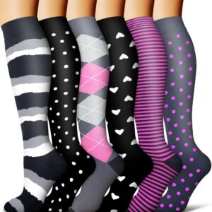 COOLOVER Copper Compression Socks for Women and Men(6 Pairs)-Best Support for Running, Athletic, Nursing, Travel