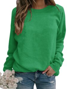 smile fish womens crewneck long raglan sleeve sweatshirt relaxed fit soft pullover fall tops cotton blend green,m