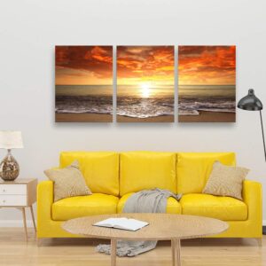 S0146 3 pieces Canvas Prints Wall Art Sunset Ocean Beach Pictures Photo Paintings for Living Room Bedroom Home Decorations Framed Seascape Waves Landscape Giclee Artwork 16x24inch x3pcs