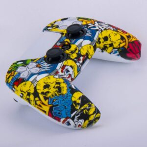 9CDeer 1 Piece of Silicone Transfer Print Protective Thick Cover Skin + 6 Thumb Grips for PlayStation 5 / PS5 Controller Cartoon Skulls