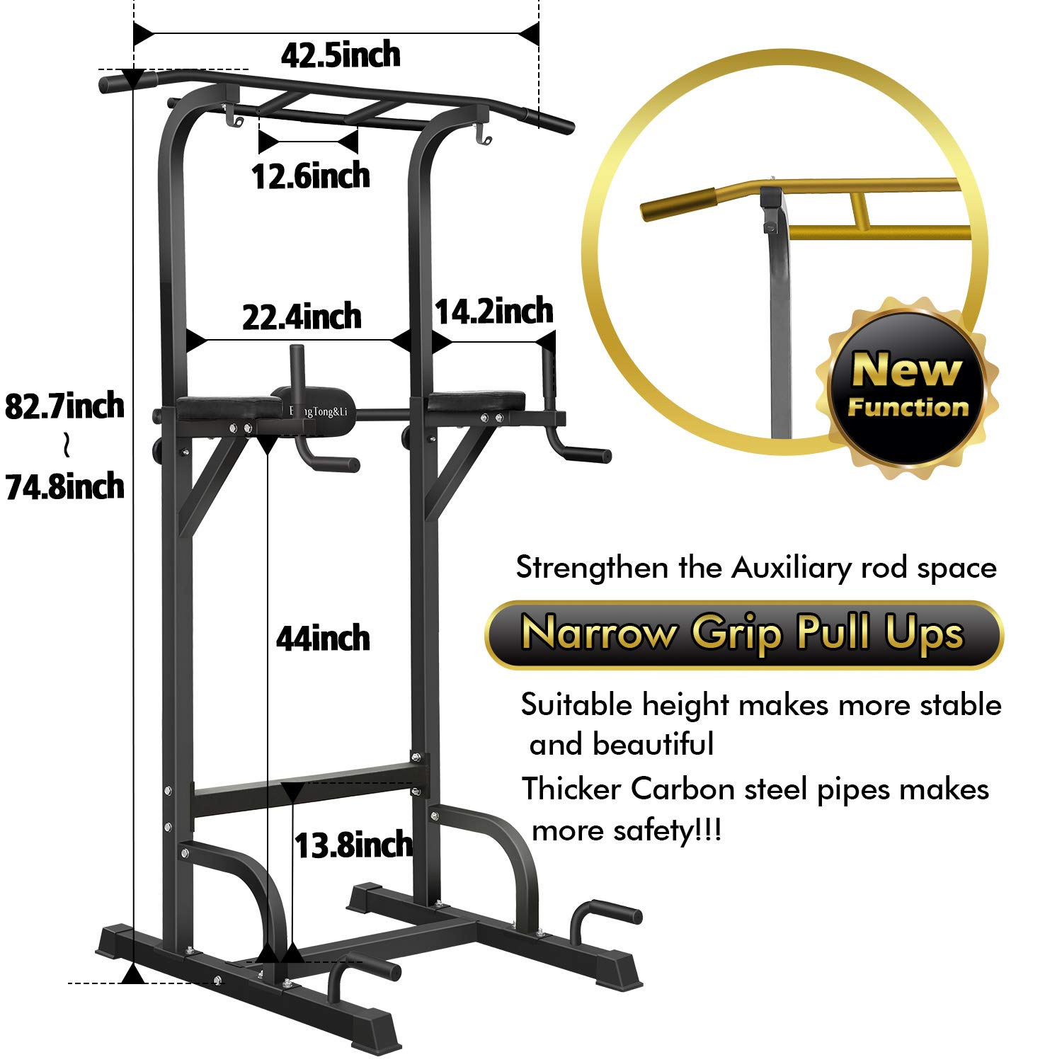 BangTong&Li Power Tower, Pull Up Bar Dip Station/Stand for Home Gym Strength Training Workout Equipment(Newer Version)