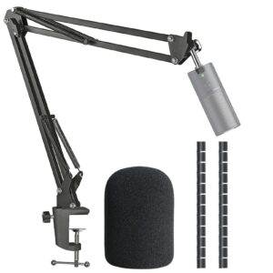 razer seiren x mic boom arm stand with pop filter, compatible with razer seiren x usb microphone with cable sleeve by sunmon