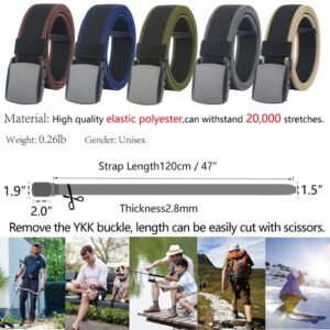 LionVII Men's Elastic Stretch Belts - Breathable Canvas Web Belt for Men No-Metal Plastic Buckle for Travel Work Adjustable [49" L x 1.5" W](Black & Gray)