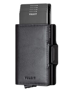 vulkit credit card holder rfid blocking leather automatic pop up wallet magnetic wallet double card case for men and women cross black