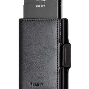 VULKIT Credit Card Holder RFID Blocking Leather Automatic Pop Up Wallet Magnetic Wallet Double Card Case for Men and Women Cross Black