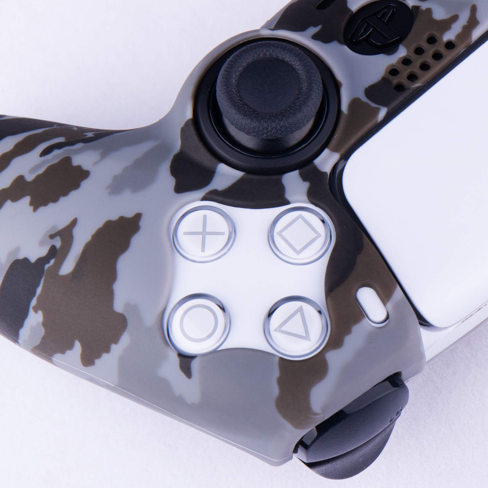 9CDeer 1 Piece of Silicone Transfer Print Protective Cover Skin + 10 Thumb Grips for PlayStation 5 / PS5 Controller Camougrey