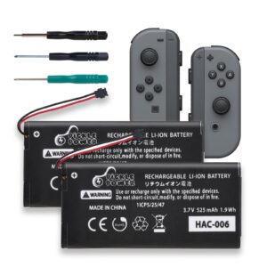 pickle power joy con battery replacement, 2pcs hac-006 battery for nintendo switch hac-015 hac-016 left & right joy-con controller