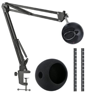 snowball ice mic boom arm stand with pop filter, compatible with blue snowball ice usb microphone with cable sleeve by sunmon